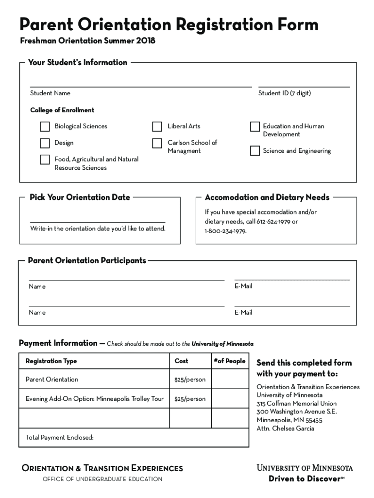 Fillable Online ofyp umn Parent-Orientation-Registration-Form Fax Email ...