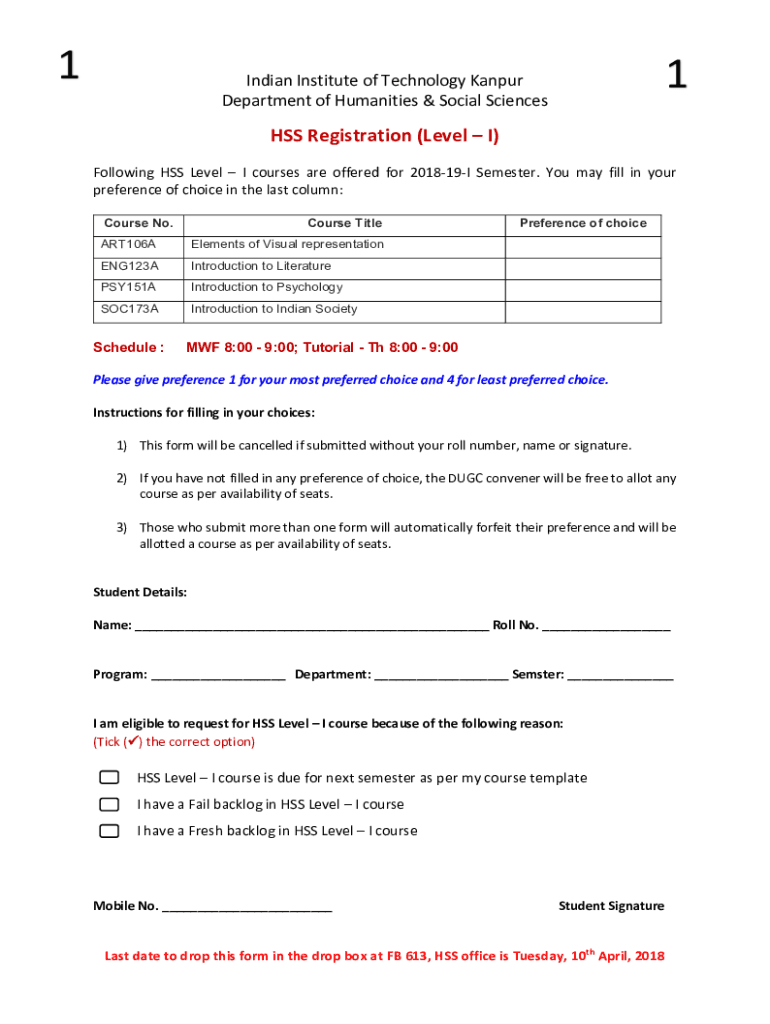 Fillable Online HSS Pre-registration - iitk.ac.in Fax Email Print ...