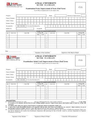 Fillable Online ansaluniversity edu Examination Form: Improvement of ...