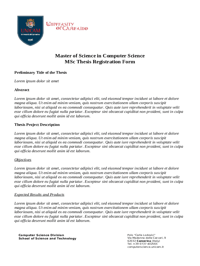 MSc Thesis Registration Doc Template | pdfFiller
