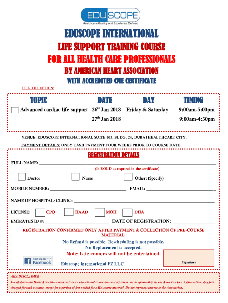Fillable Online Basic Life Support (BLS) by Eduscope International ...