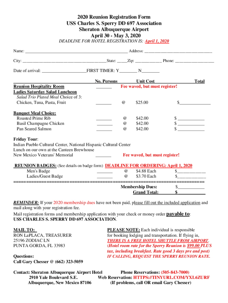 Fillable Online 2020 Reunion Registration Form Fax Email Print - pdfFiller