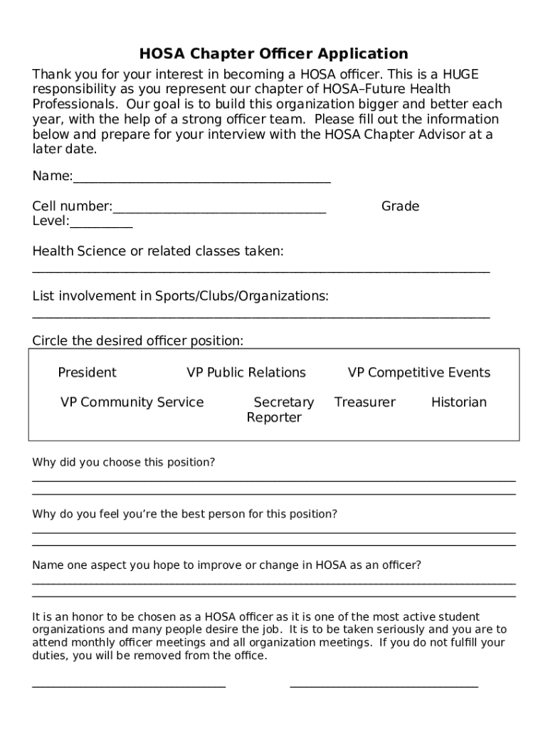 hosa application Doc Template | pdfFiller