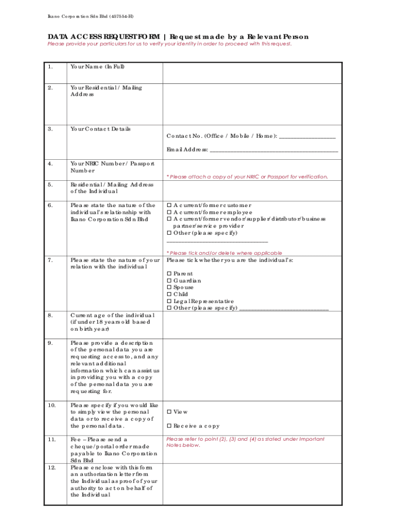 Fillable Online DATA CORRESTION REQUEST FORMRequest made by a Relevant ... Fax Email Print ...