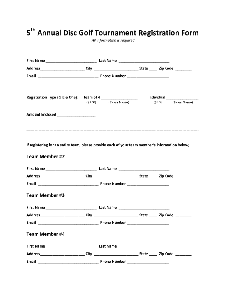 Fillable Online 5th Annual Disc Golf Tournament Registration Form Fax ...