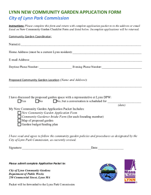 Fillable Online LYNN NEW COMMUNITY GARDEN APPLICATION FORM City of Lynn Park ... Fax Email Print ...