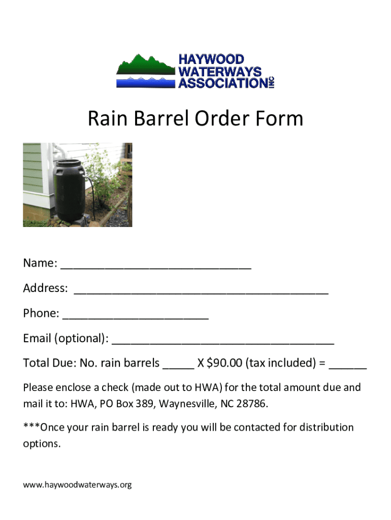 Fillable Online Rain Barrel Order Form - haywoodwaterways.org Fax Email ...