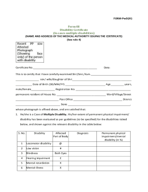 Fillable Online Form-III Disability Certificate (In cases multiple ...
