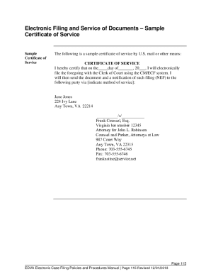 Fillable Online Electronic Filing and Service of DocumentsSample ...