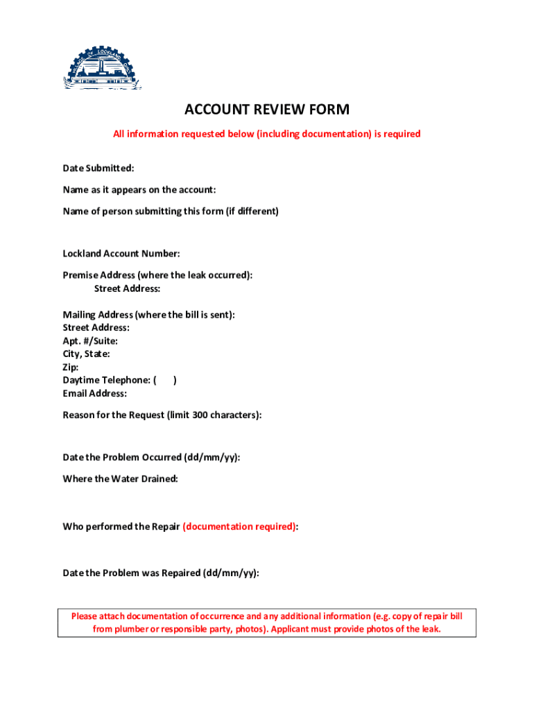 Fillable Online ACCOUNT REVIEW FORM Fax Email Print - pdfFiller