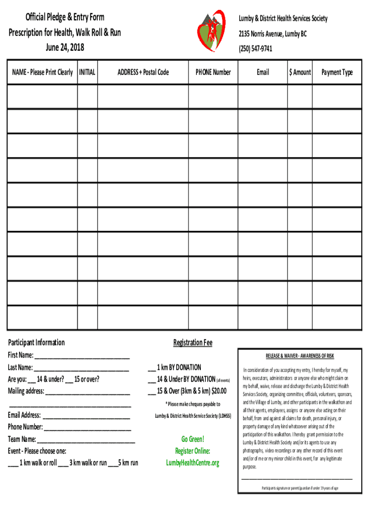 Fillable Online Walkathon Pledge Form TemplatesDoJiggy Nonprofit ...