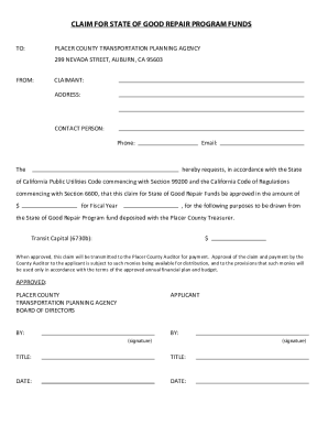 Fillable Online State of Good Repair Claim form Fax Email Print - pdfFiller