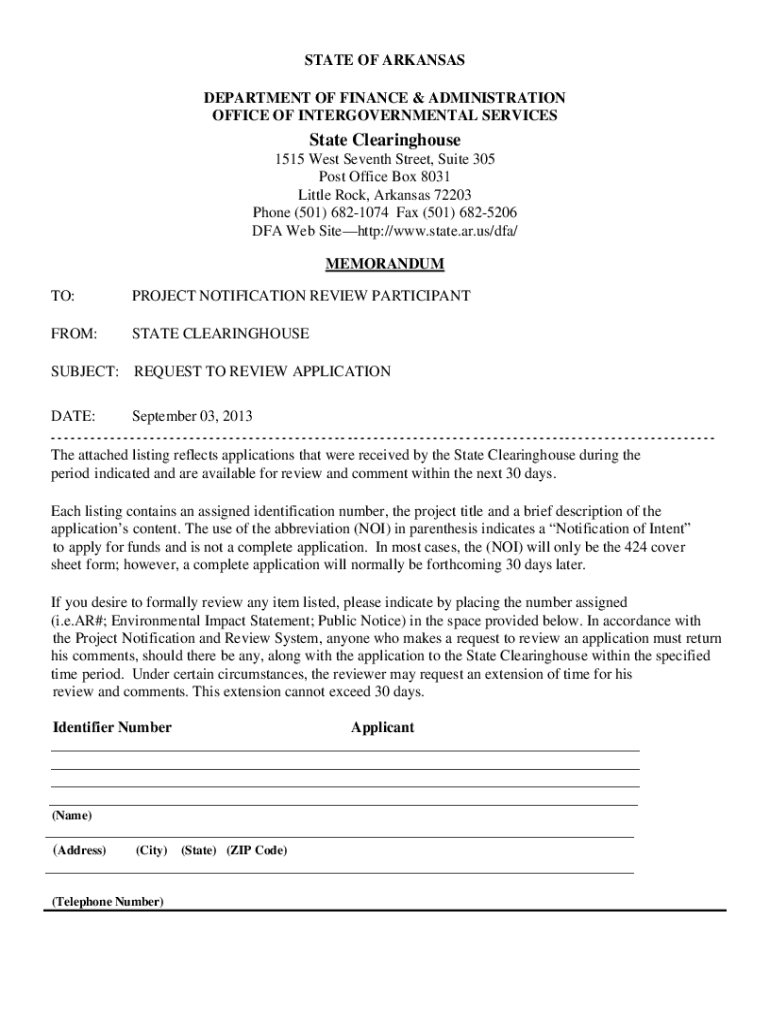 Fillable Online Fillable Online The State Clearinghouse, Single Point ...