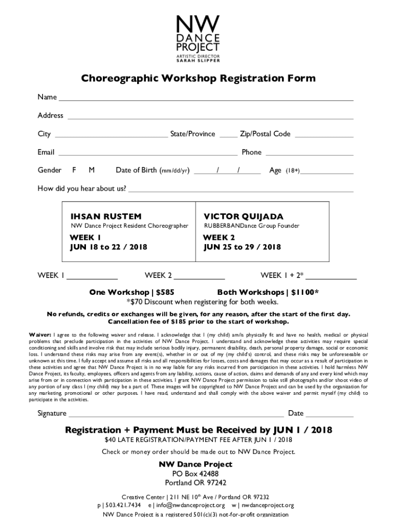 Fillable Online Choreographic Workshop Registration Form Fax Email ...