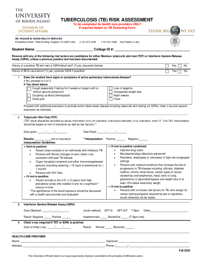 Fillable Online Tuberculosis Risk Assessment Frequently Asked Questions ...