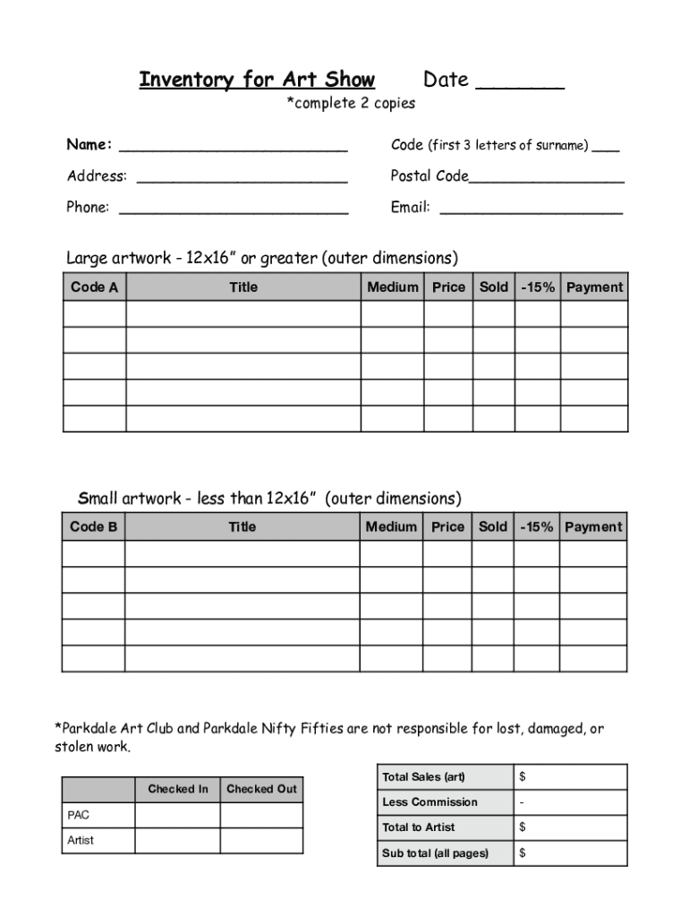 Fillable Online Inventory Form Art Fax Email Print - pdfFiller
