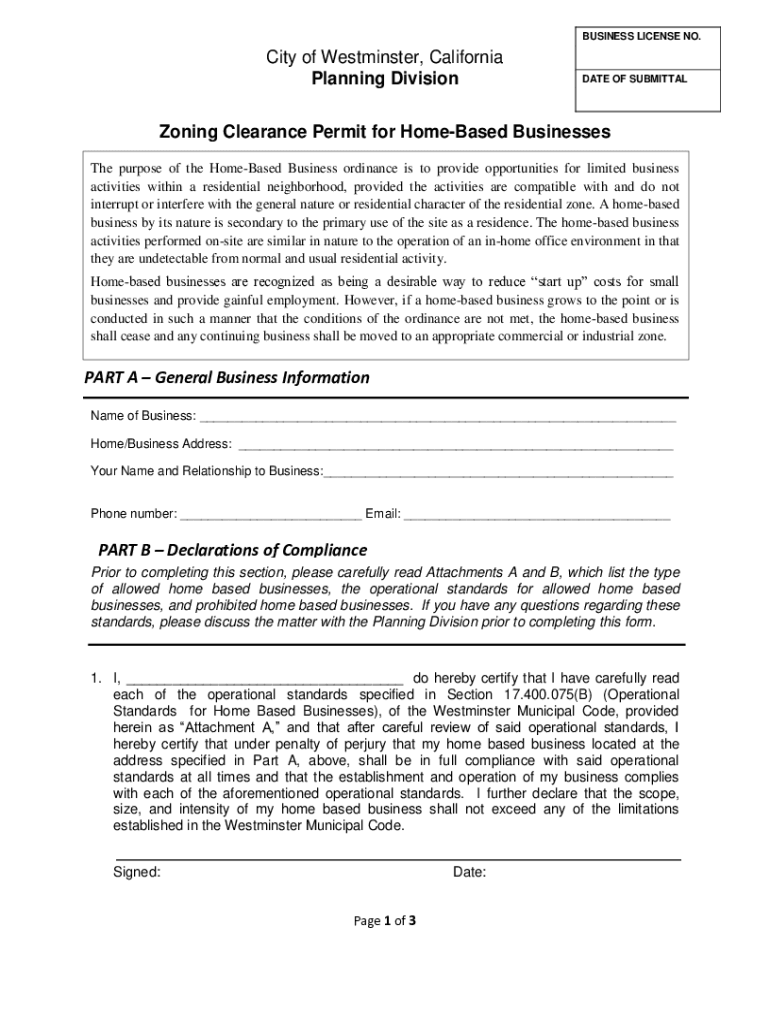 Fillable Online City of Westminster, California Planning Division ...