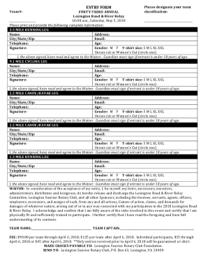 Fillable Online 2018 Road and Relay Form.docx Fax Email Print - pdfFiller