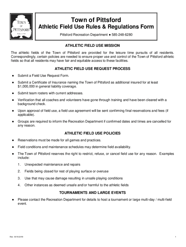 Fillable Online Athletic Field Use Rules & Regulations Form. Athletic ...