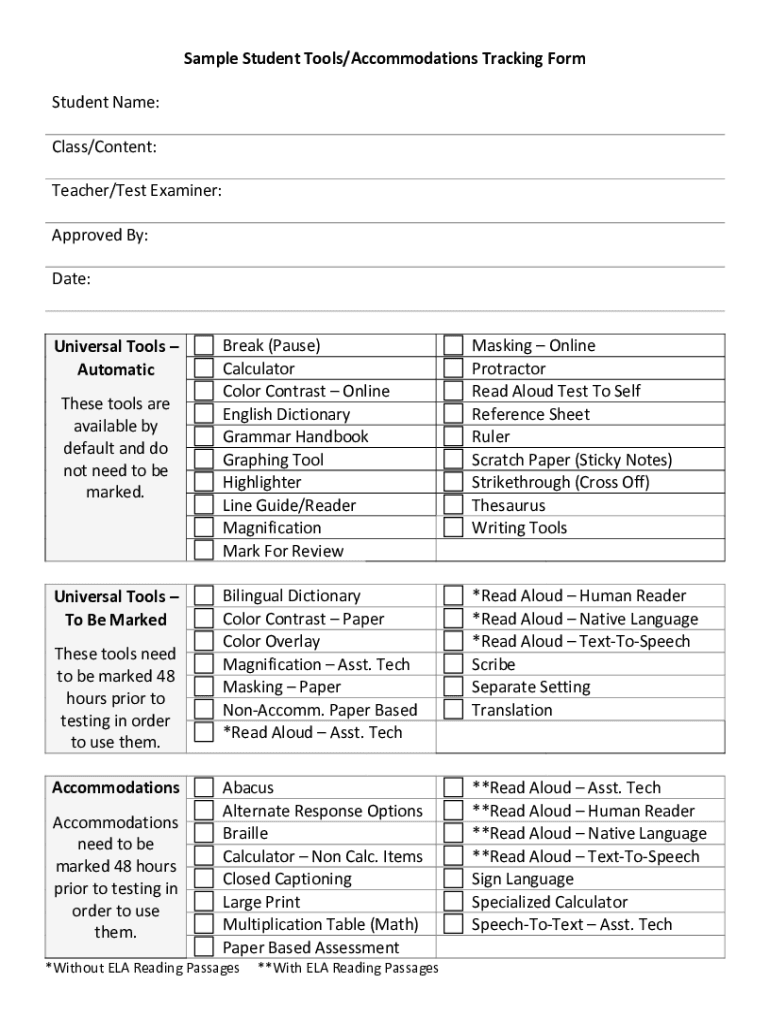 Fillable Online dese mo Sample Student Tools And Accommodations ...