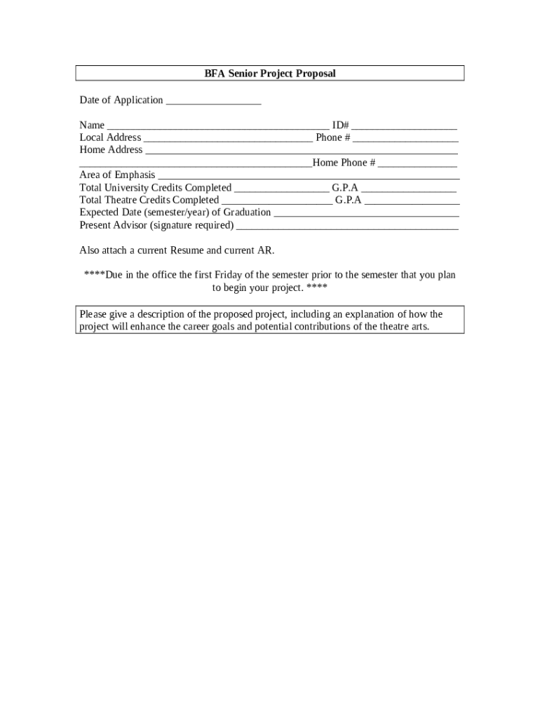 BFA Senior Project Proposal Doc Template | pdfFiller