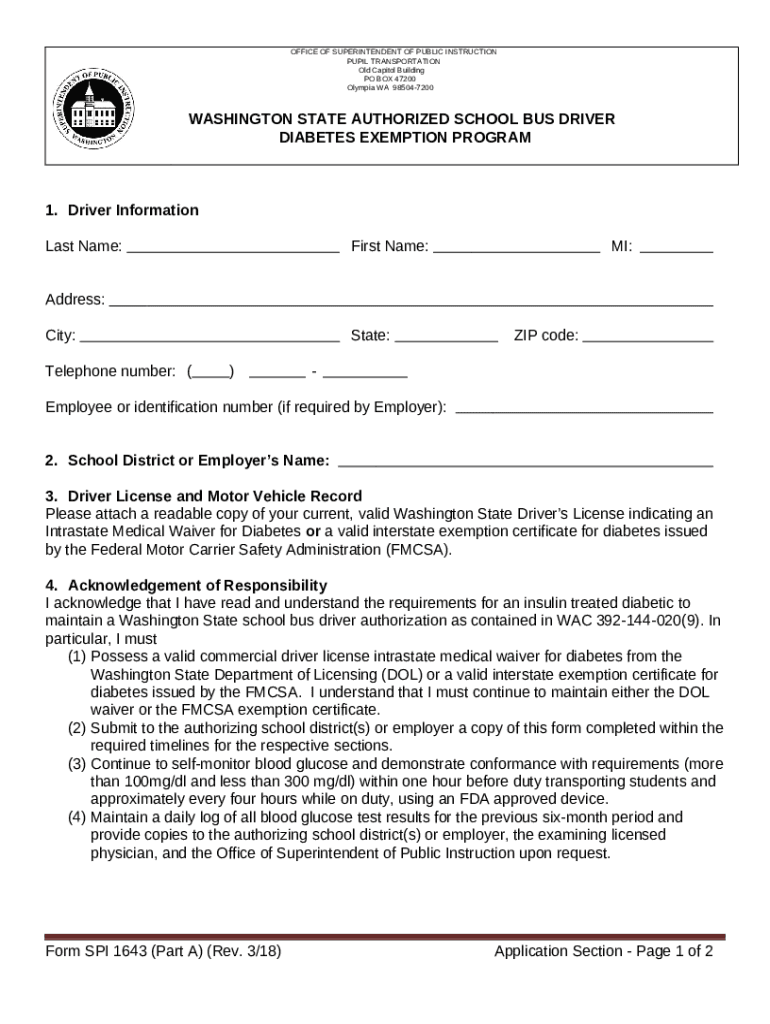 Washington State Authorized School Bus Driver Diabetes ... Doc Template ...