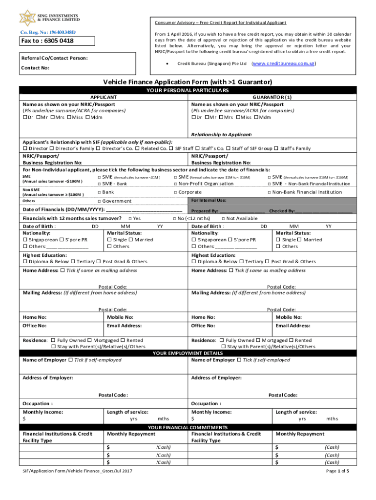 Fillable Online Vehicle Finance Application Form printable pdf download ...