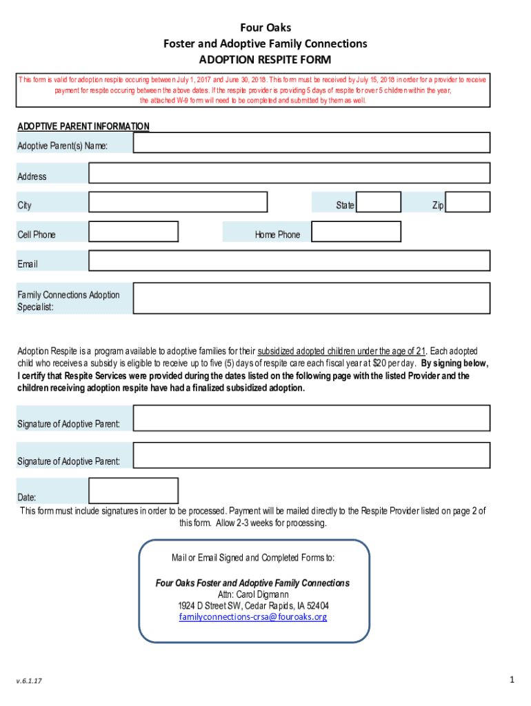 Fillable Online Four Oaks Foster and Adoptive Family Connections ...