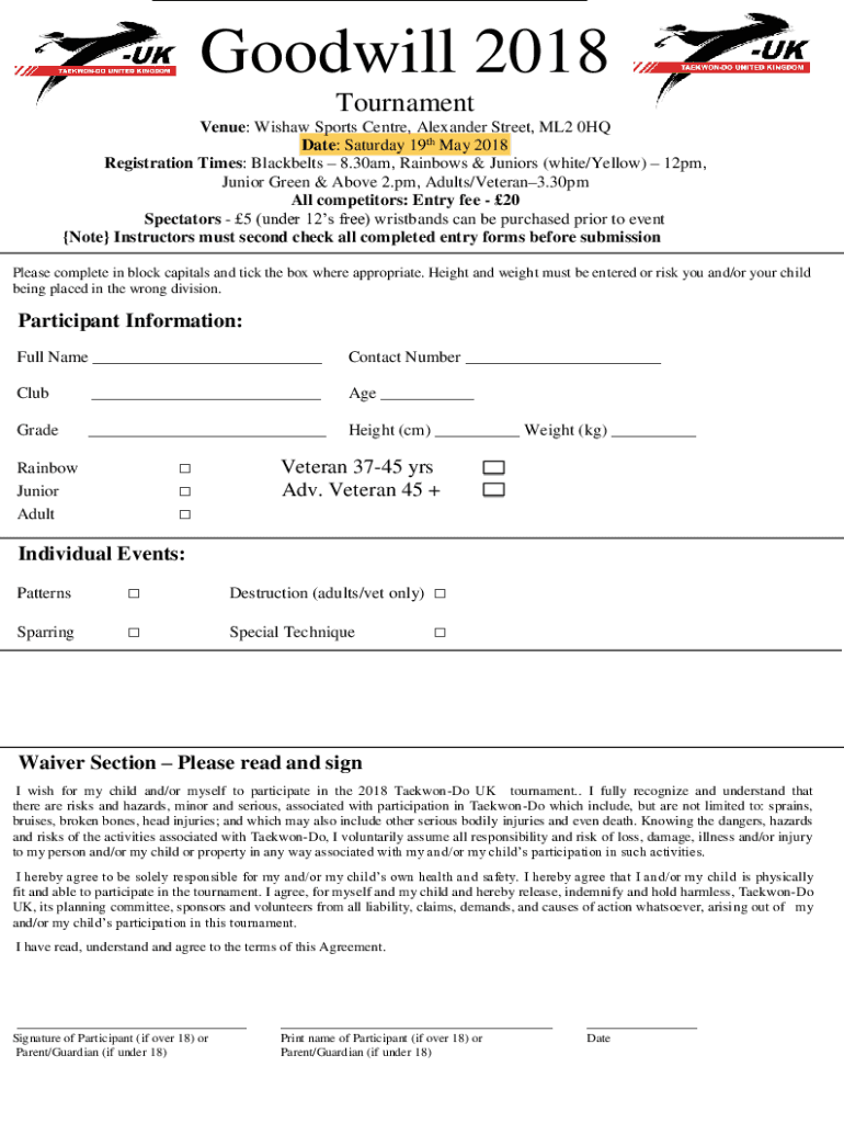 Fillable Online Venue: Wishaw Sports Centre, Alexander Street, ML2 0HQ ...