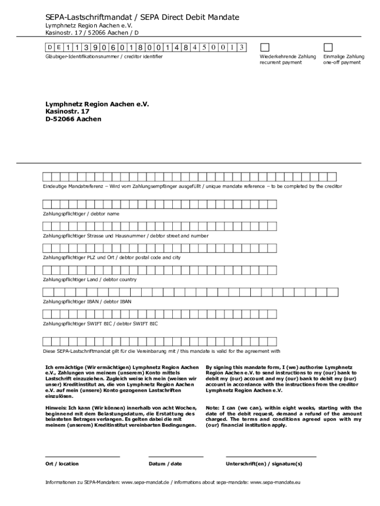 Fillable Online PDF SEPA-Lastschriftmandat / SEPA Direct Debit Mandate ...