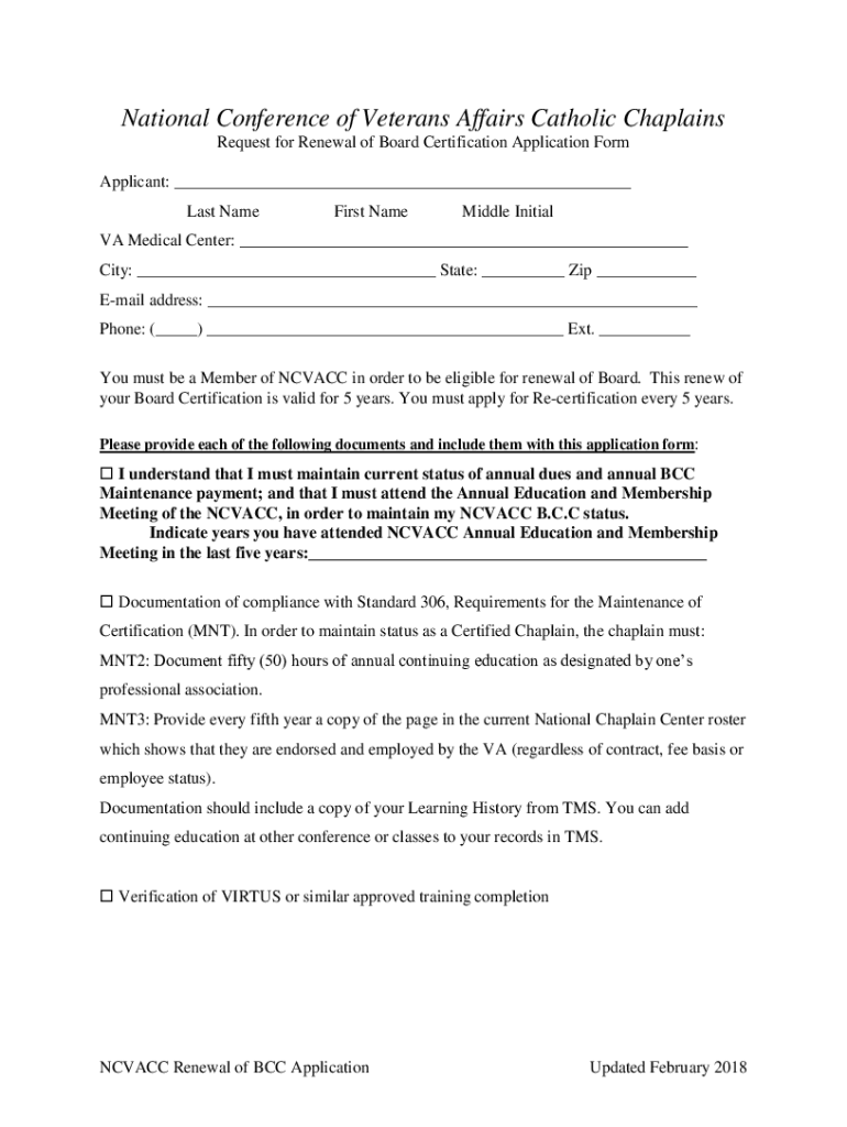 Fillable Online Renewal of Certification for Board Certified Chaplains ...