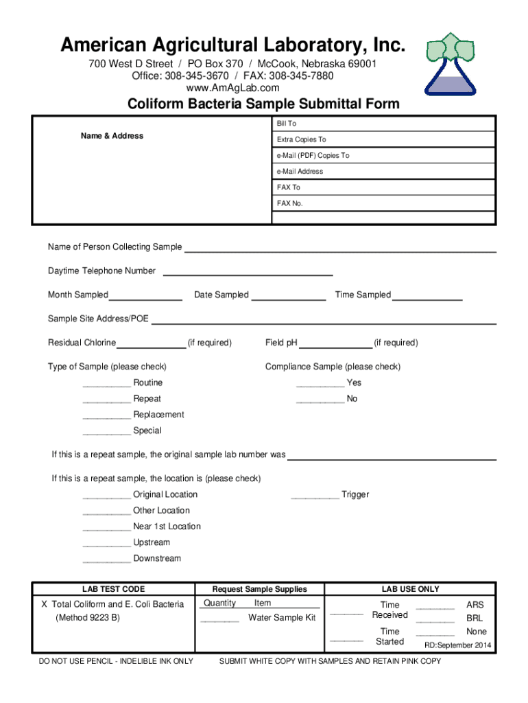 Fillable Online Submittal FormsAmerican Agricultural Laboratory Fax ...