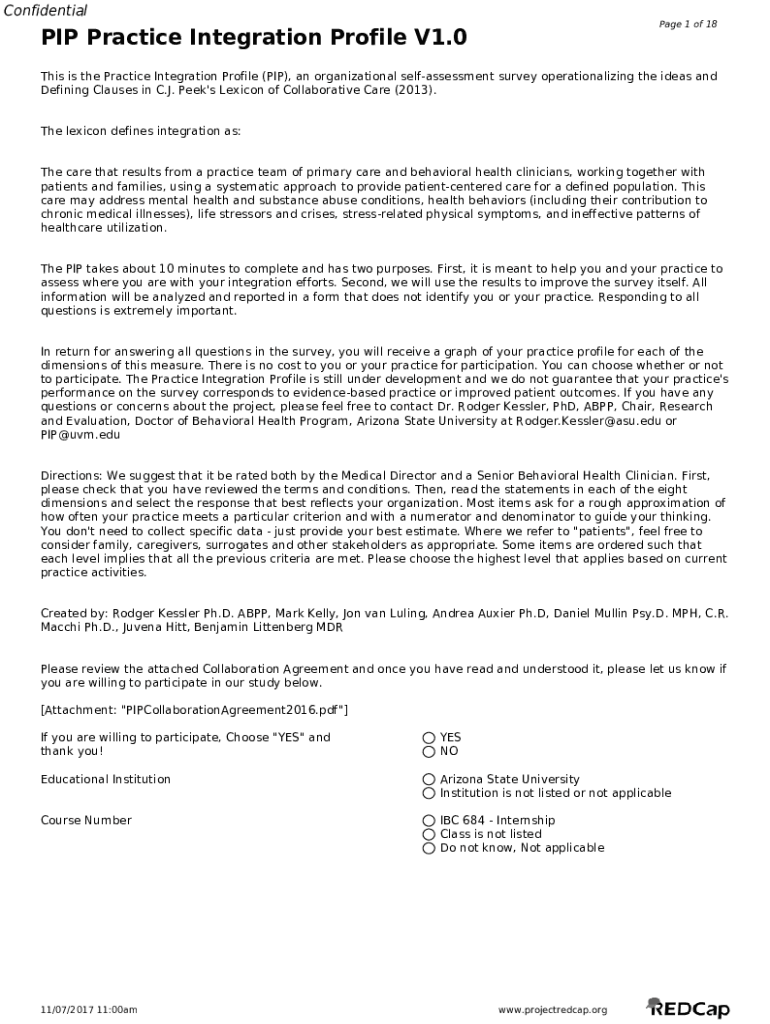 Fillable Online Introduction to the Practice Integration Profile (PIP ...