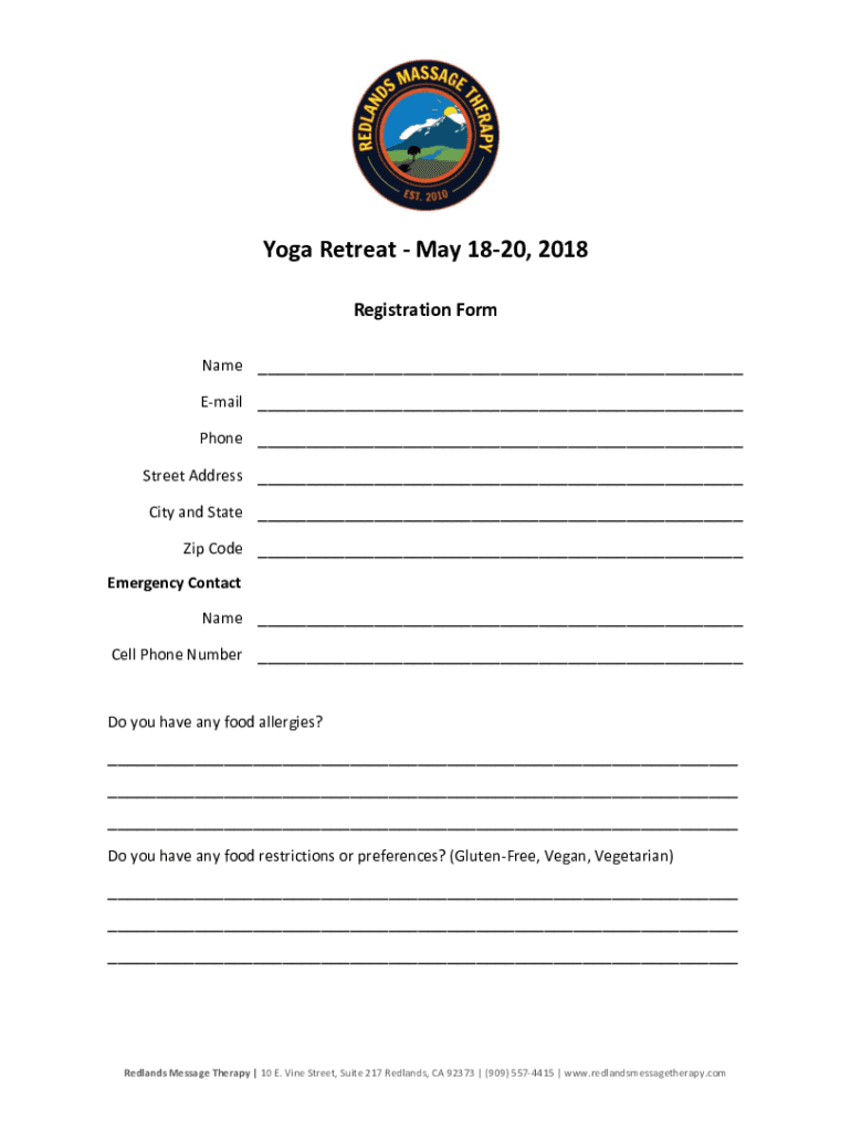 Fillable Online Yoga Retreat Registration Form. - Holman Health ...