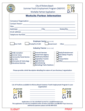 Fillable Online Summer Youth Employment Program (RBSYEP) Fax Email ...