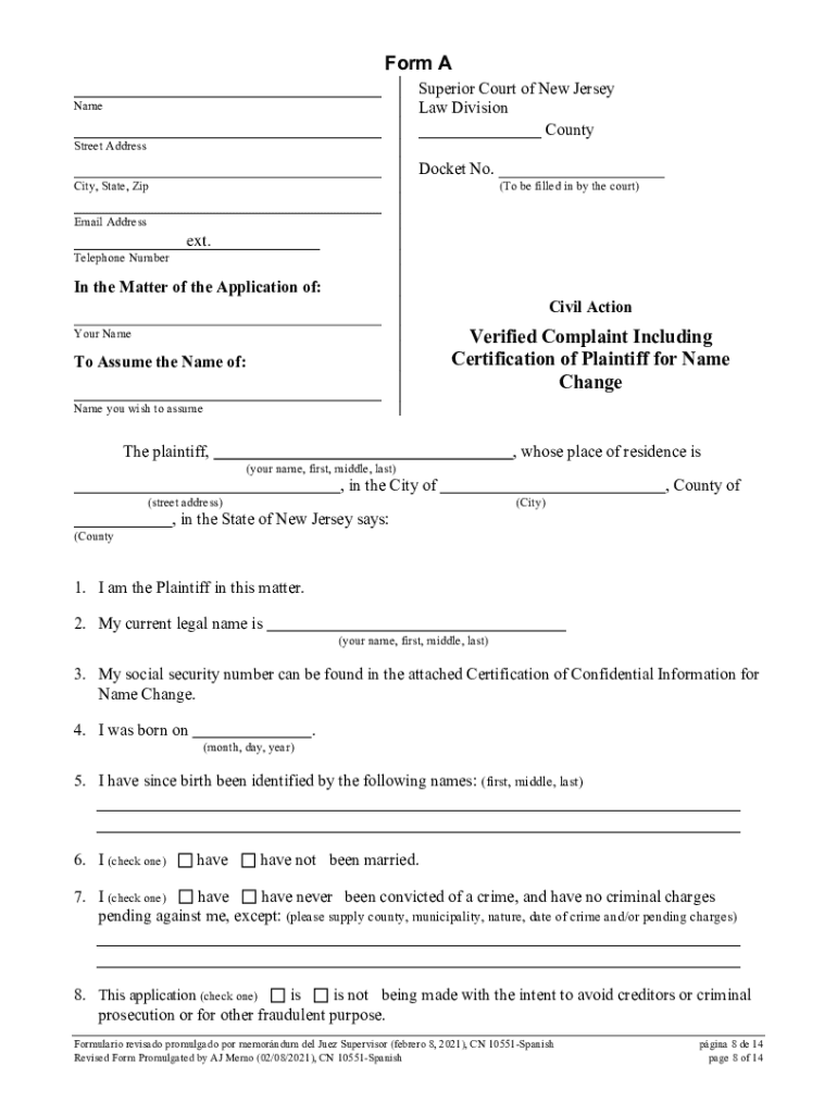 Fillable Online Free New Jersey Pro Se Forms Forms Fax Email Print ...