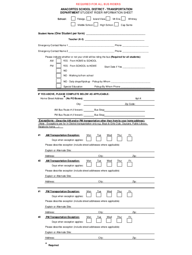 Fillable Online anacortes school district transportation Fax Email ...