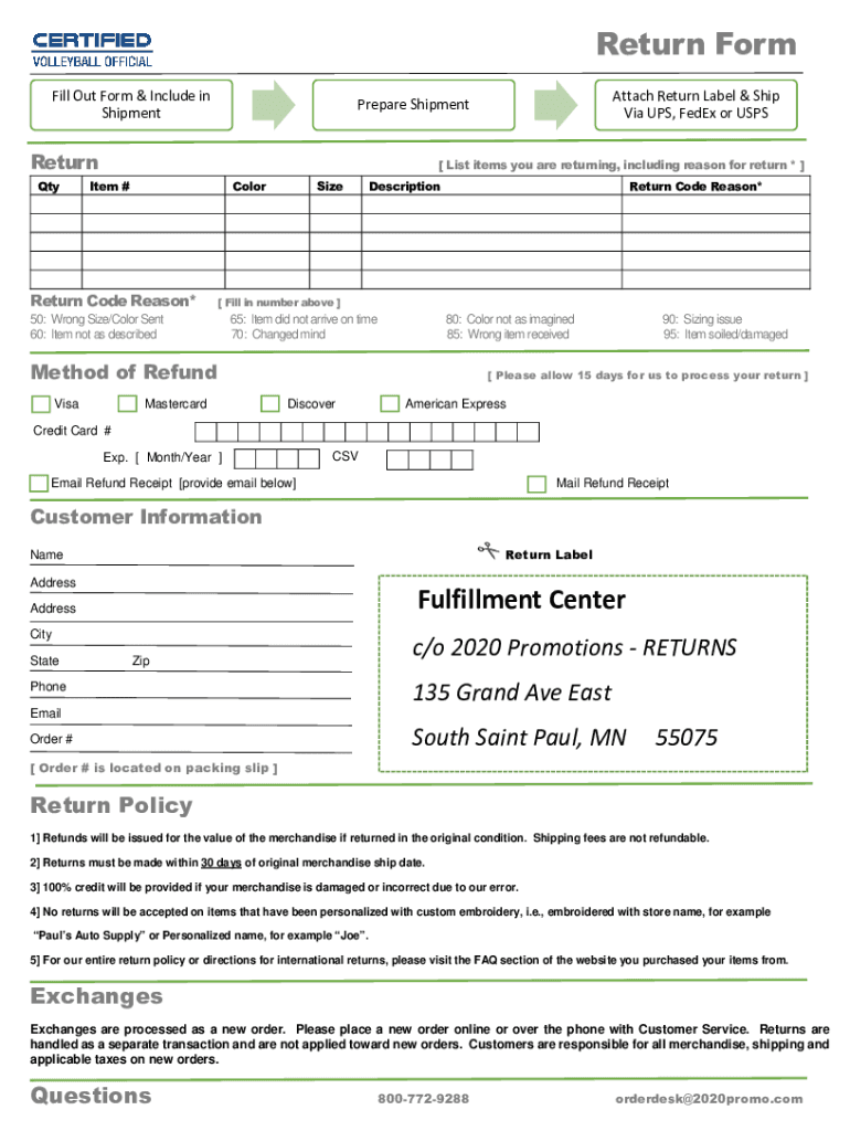 Fillable Online 20 20 Fulfillment Center Return Form.docx Fax Email ...