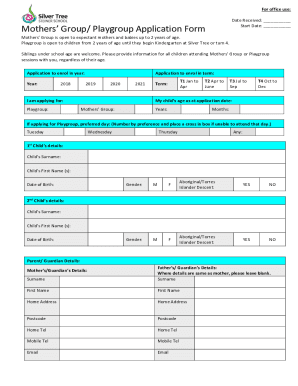 Fillable Online Parent and Baby Group / Playgroup Application Form ...