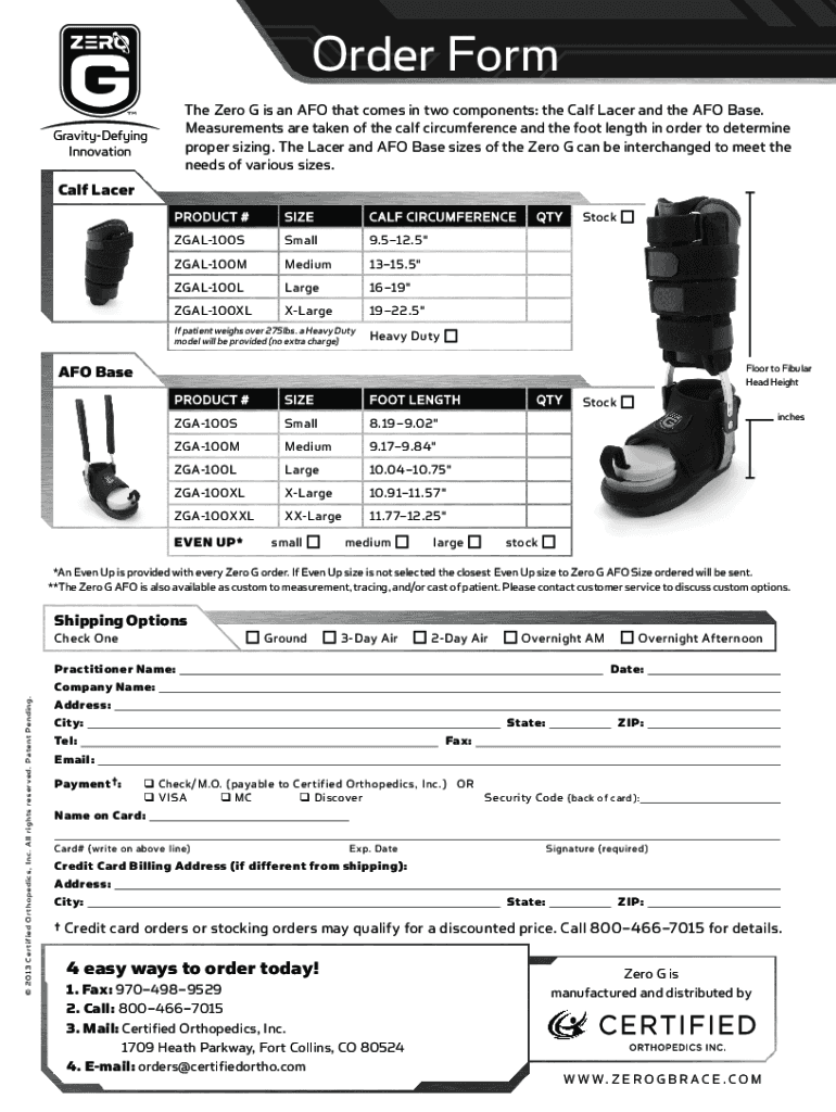 Fillable Online FOOT AND ANKLE PRESCRIPTION FORM - Zero G AFO Fax Email ...