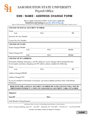 Fillable Online SSN / NAME / ADDRESS CHANGE FORM - Sam Houston State ...