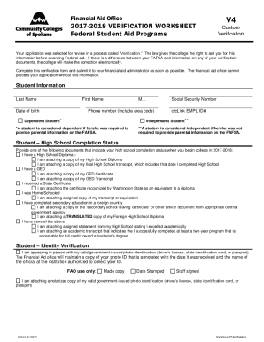 Fillable Online ccs spokane Financial Aid Office Verification Worksheet ...