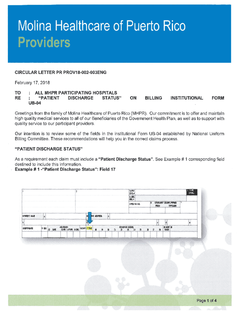 Fillable Online PATIENT DISCHARGE STATUS ON BILLING INSTITUTIONAL FORM ...