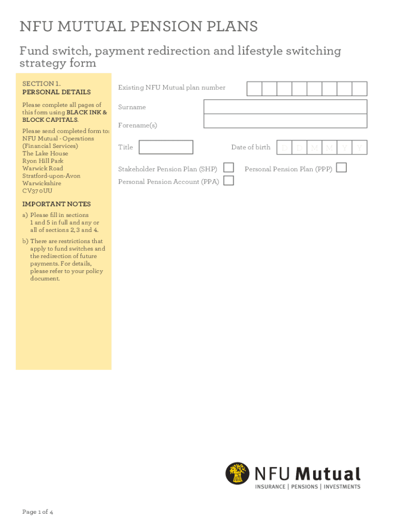 Fillable Online Pension Plans fund switch, payment redirection and ...