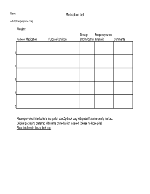 Fillable Online Camp Medication list Fax Email Print - pdfFiller