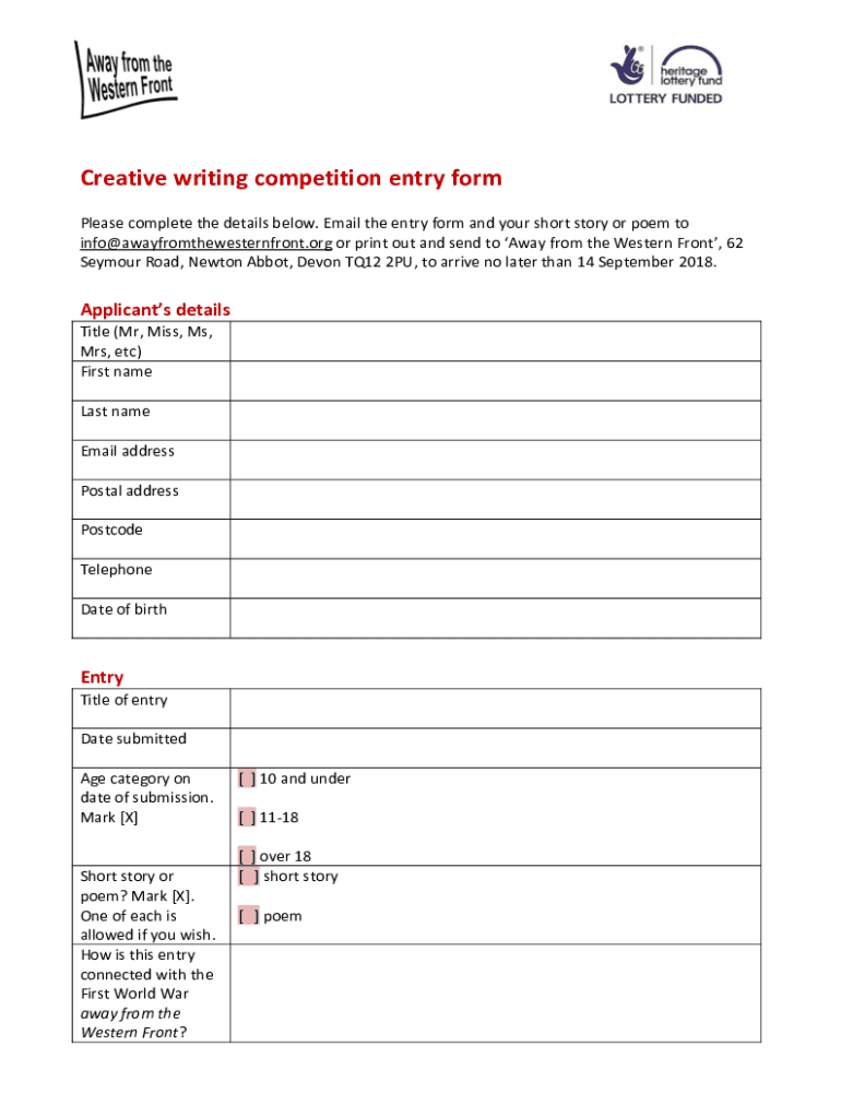Fillable Online Creative writing competition rules - Away from the ...