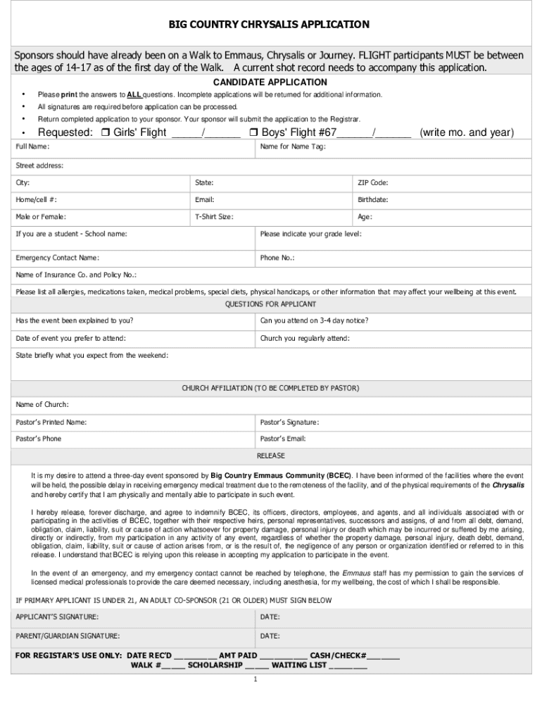 Fillable Online BIG COUNTRY CHRYSALIS APPLICATION - Big Country Emmaus ...