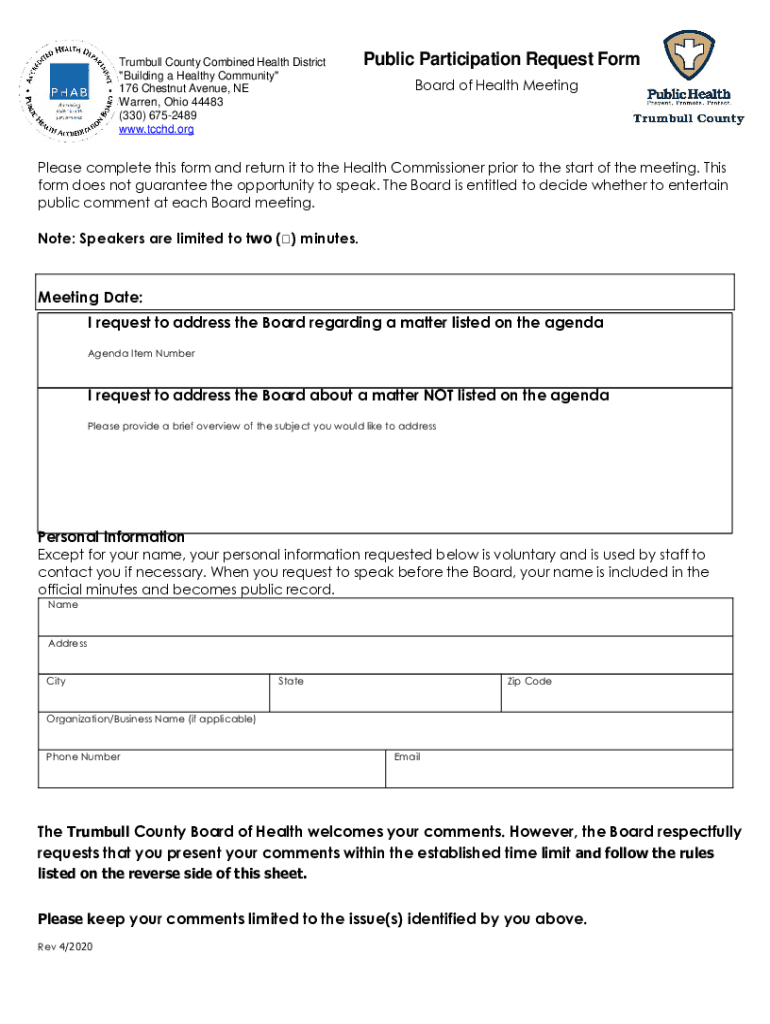 Fillable Online Public Participation Request Form - Health Department ...