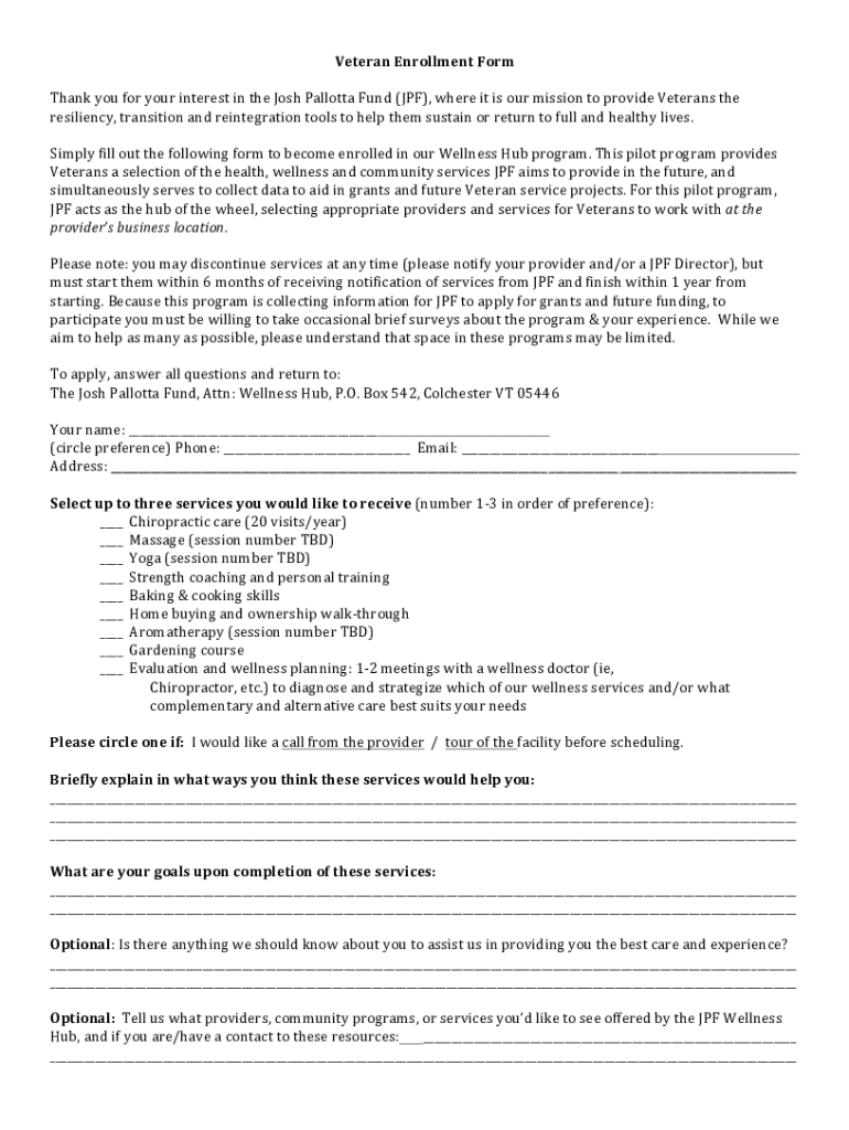 Fillable Online Veteran Enrollment form.docx Fax Email Print - pdfFiller