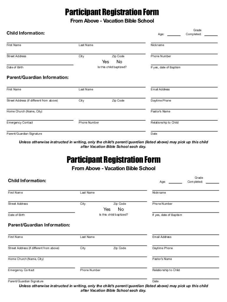 Fillable Online Templates For Vacation Bible School Registration Forms